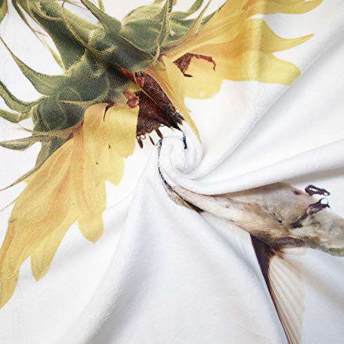 Ruby Throated Hummingbird Hand Towels Birds Approaching Beautiful Sunflower Face Towels Ultra Soft Floral Thin Towels 13.8' x 29.5' for Bathroom Kitchen Decor & Hotel, Gym, Spa