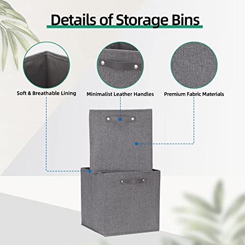 Bidtakay Cube Storage Baskets Large Storage Bins 4 Pack Cube Storage Organizer 13x13 Inches Stackable Cube Bins with Handle Grey Fabric Box for Closet Organizers Storage Shelves Home Office Nursery