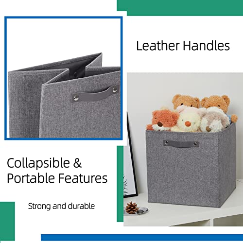 Bidtakay Cube Storage Baskets Large Storage Bins 4 Pack Cube Storage Organizer 13x13 Inches Stackable Cube Bins with Handle Grey Fabric Box for Closet Organizers Storage Shelves Home Office Nursery