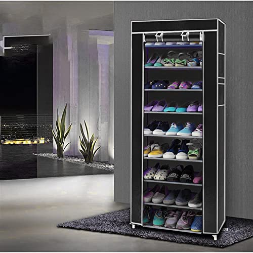 BELANITAS 10 Tier Shoe Rack for Entryway, Closet, Shoe Rack with Covers, Shoe Organizer Shoe Shelf Hold 27-35 Pairs of Shoes for High Heels, Sneakers, Boots and Storage Box, Black