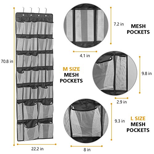 ASKITO Over The Door Shoe Organizer ,27 + 4 Large Mesh Pockets Hanging Shoe Storage ,Upgraded Oxford Fabric Black (1 PACK)