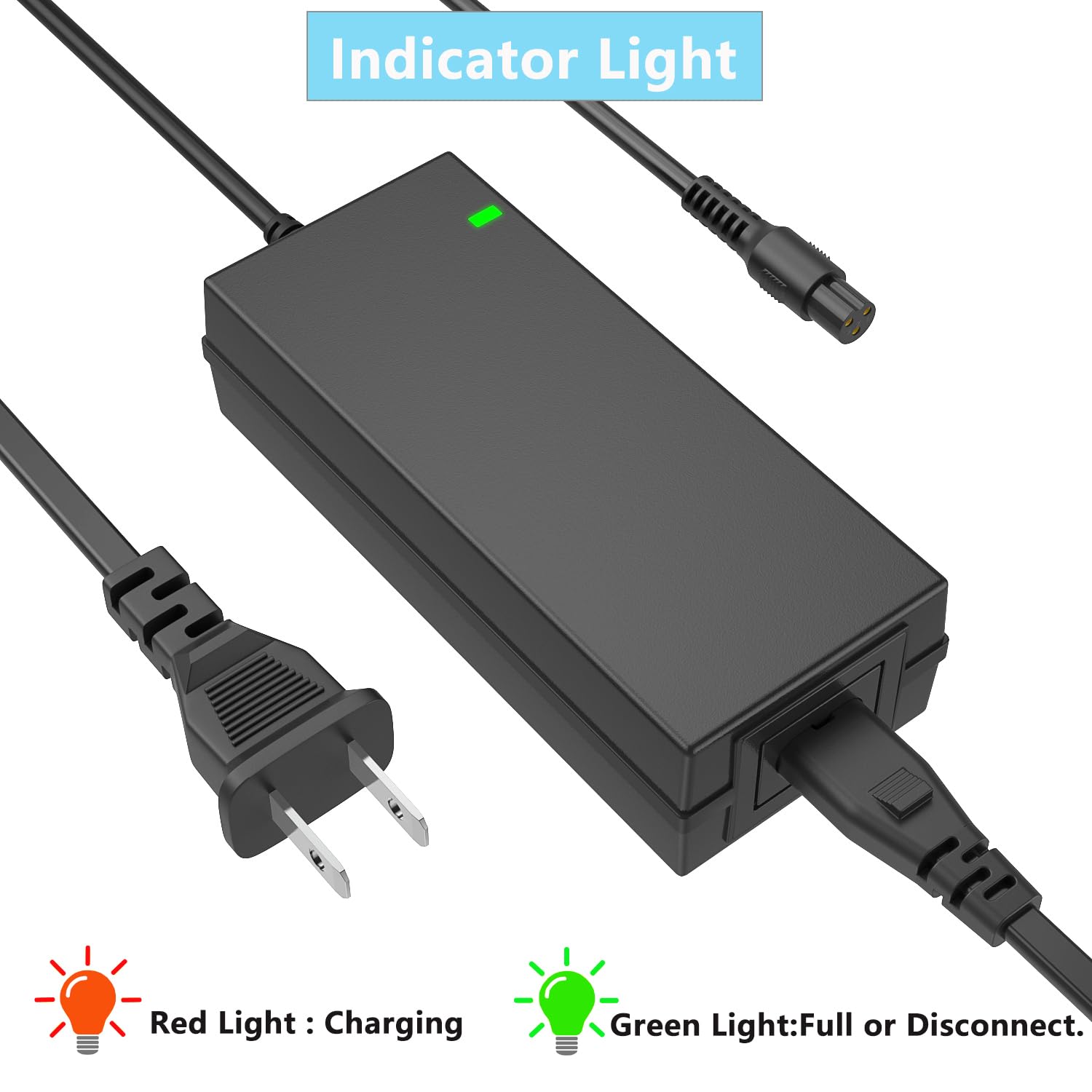 Jucuwe 42V 2A Power Adapter Powerfast 3-Prong Connector for 36V Sports Mod,and Pocket Mod 10S Lithium Battery,Charger Replacement for Electric Scooter