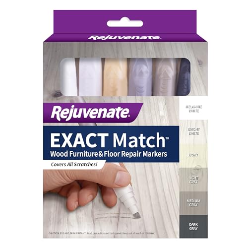 Rejuvenate Exact Match Wood Furniture & Floor Repair Markers, 6 Count, White/Gray Markers Cover All Scratches, Scuffs And Damage To Wood Furniture And Flooring