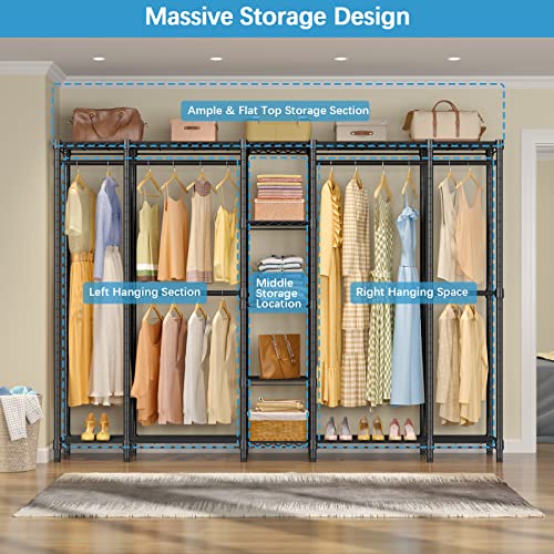 VIPEK V50 Wire Garment Rack Heavy Duty Clothes Rack, Large Portable Wardrobe Rack Clothes Storage Organizer Closet Multi-Functional Bedroom Clothing Rack, 89.8"Lx15.7"Wx76.4"H, Max Load 1100lbs, Black