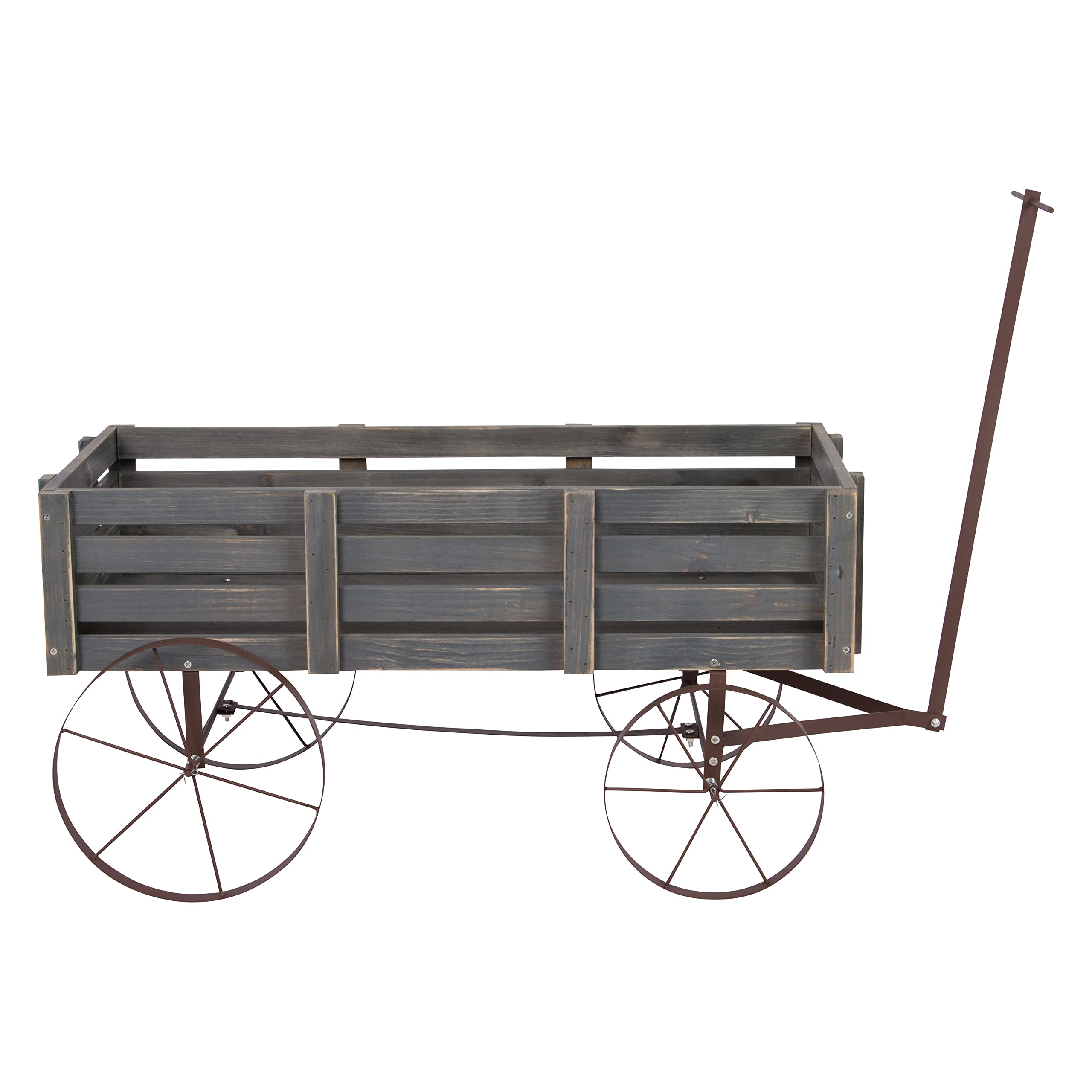 Shine Company Decorative Buckboard Wagon Garden Planter, Wooden Wagon Yard Décor for Outdoor Plants, Gray