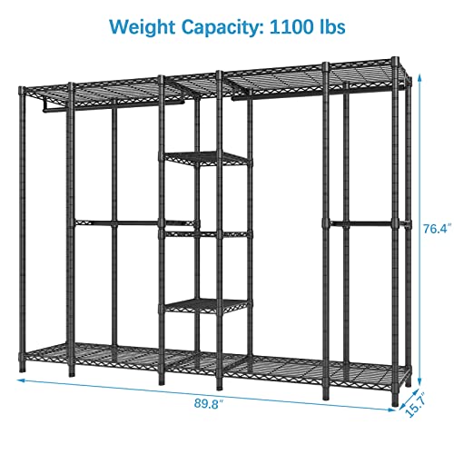 VIPEK V50 Wire Garment Rack Heavy Duty Clothes Rack, Large Portable Wardrobe Rack Clothes Storage Organizer Closet Multi-Functional Bedroom Clothing Rack, 89.8"Lx15.7"Wx76.4"H, Max Load 1100lbs, Black