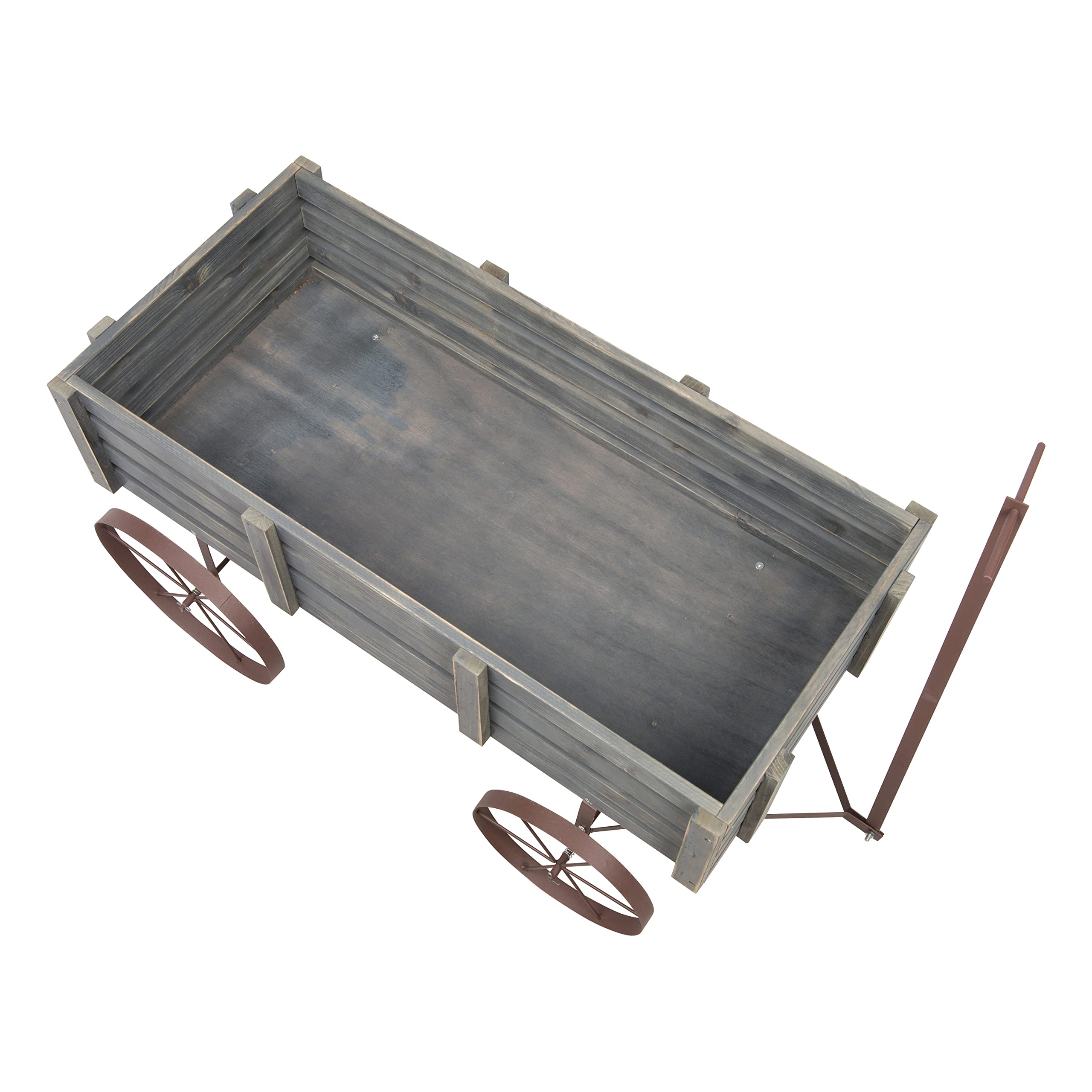 Shine Company Decorative Buckboard Wagon Garden Planter, Wooden Wagon Yard Décor for Outdoor Plants, Gray