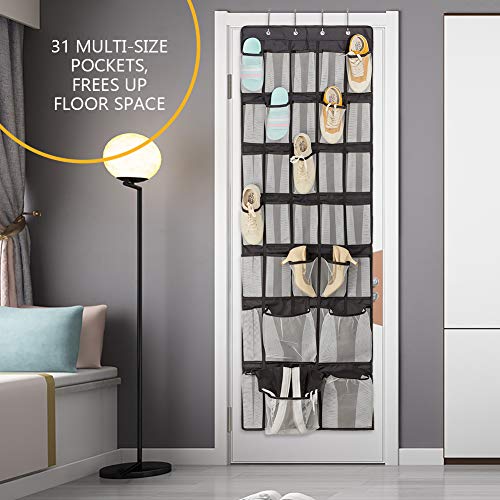 ASKITO Over The Door Shoe Organizer ,27 + 4 Large Mesh Pockets Hanging Shoe Storage ,Upgraded Oxford Fabric Black (1 PACK)