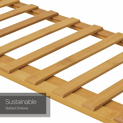 MoNiBloom Bamboo 5-Tier Wide Shoe Organizer Shelf, Stackable Shoes Shelf Storage Organize Installation-Free for Entryway, Hallway, Bedroom, Natural