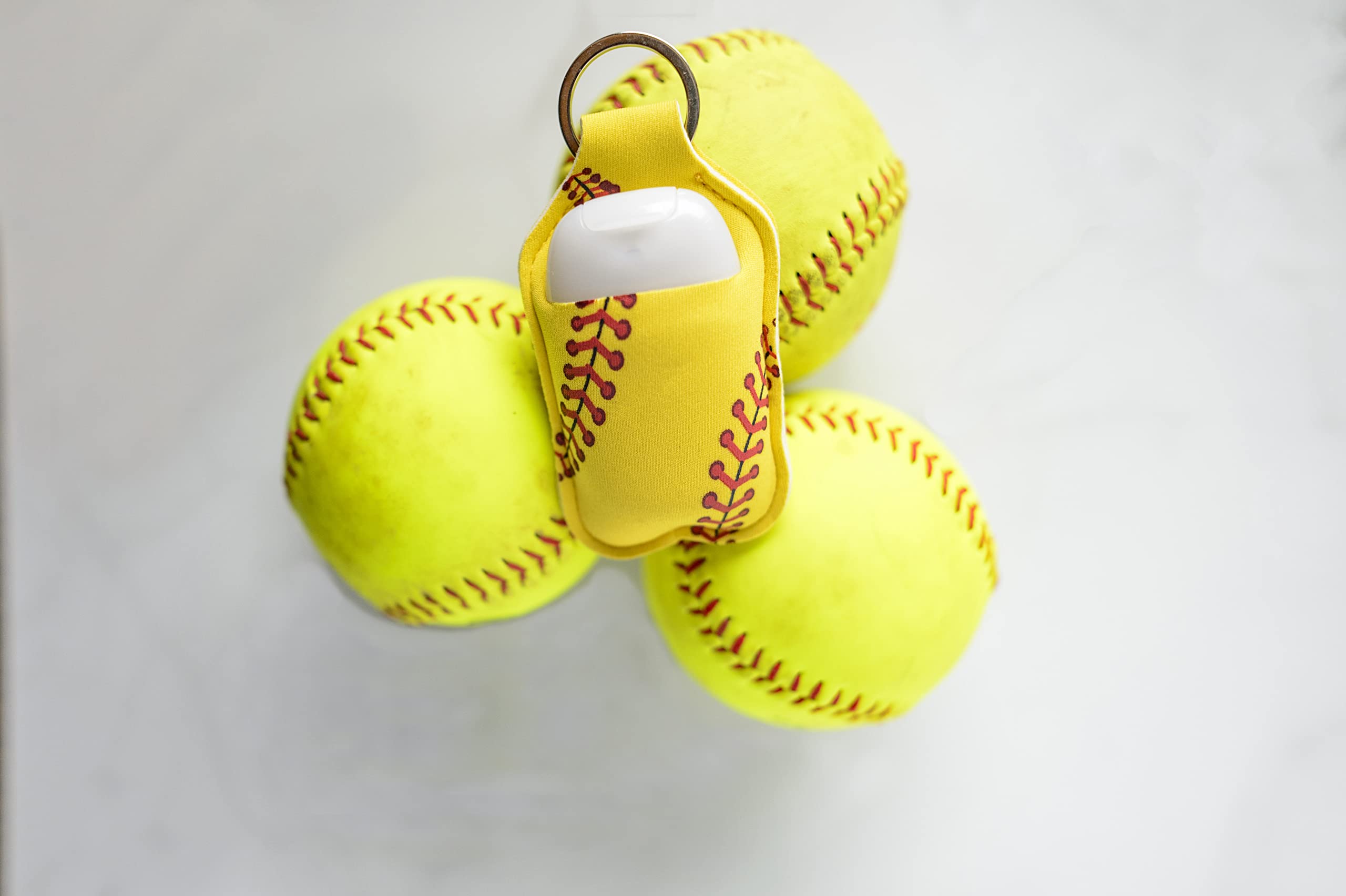 Daisy Lane Hand Sanitizer Holder for Backpack Kids Travel Size Baseball Softball Keychain (Softball, Pack of 6)
