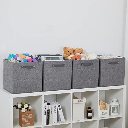 Bidtakay Cube Storage Baskets Large Storage Bins 4 Pack Cube Storage Organizer 13x13 Inches Stackable Cube Bins with Handle Grey Fabric Box for Closet Organizers Storage Shelves Home Office Nursery