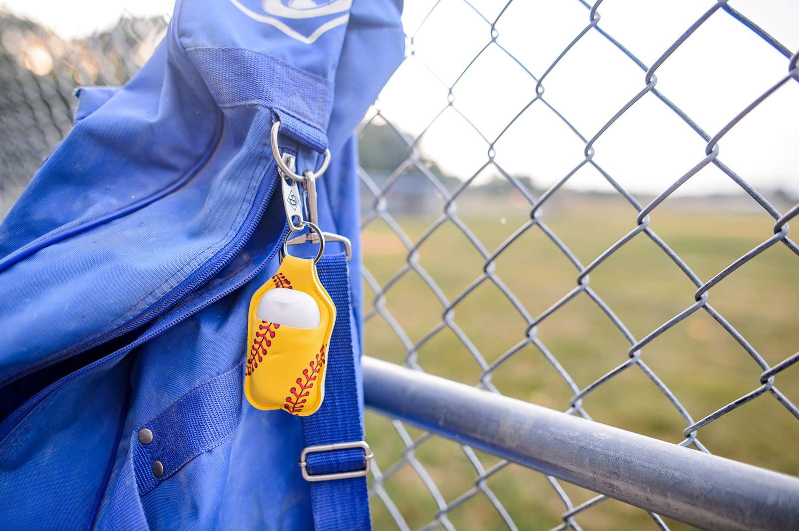 Daisy Lane Hand Sanitizer Holder for Backpack Kids Travel Size Baseball Softball Keychain (Softball, Pack of 6)