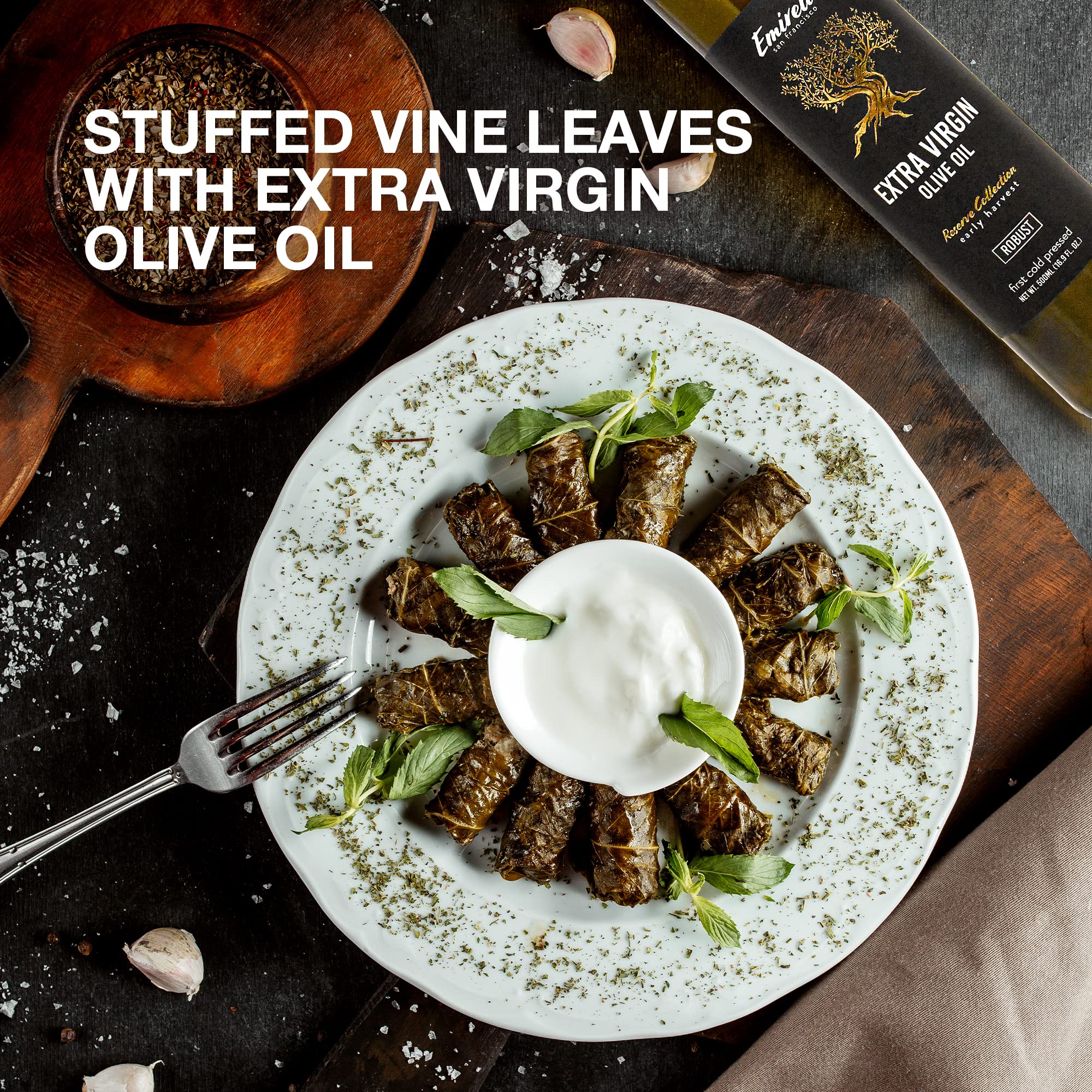 Emirelli Dolmas Stuffed Grape Leaves with Rice, Mediterranean Herbs in Extra Virgin Olive Oil β Super Tasty Ready to Eat Vegan Rolls - Traditional Turkish Recipe β Dolmades Can
