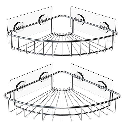 SMARTAKE 2-Pack Corner Shower Caddy 2-Pack 9.9 Inches Shower Caddy, Wall Mounted Bathroom Shelf with Adhesives