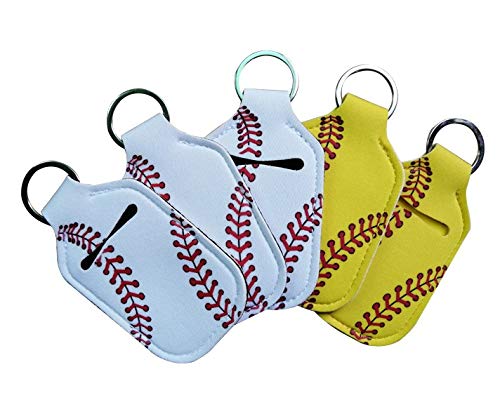 Daisy Lane Hand Sanitizer Holder for Backpack Kids Travel Size Baseball Softball Keychain (Softball, Pack of 6)