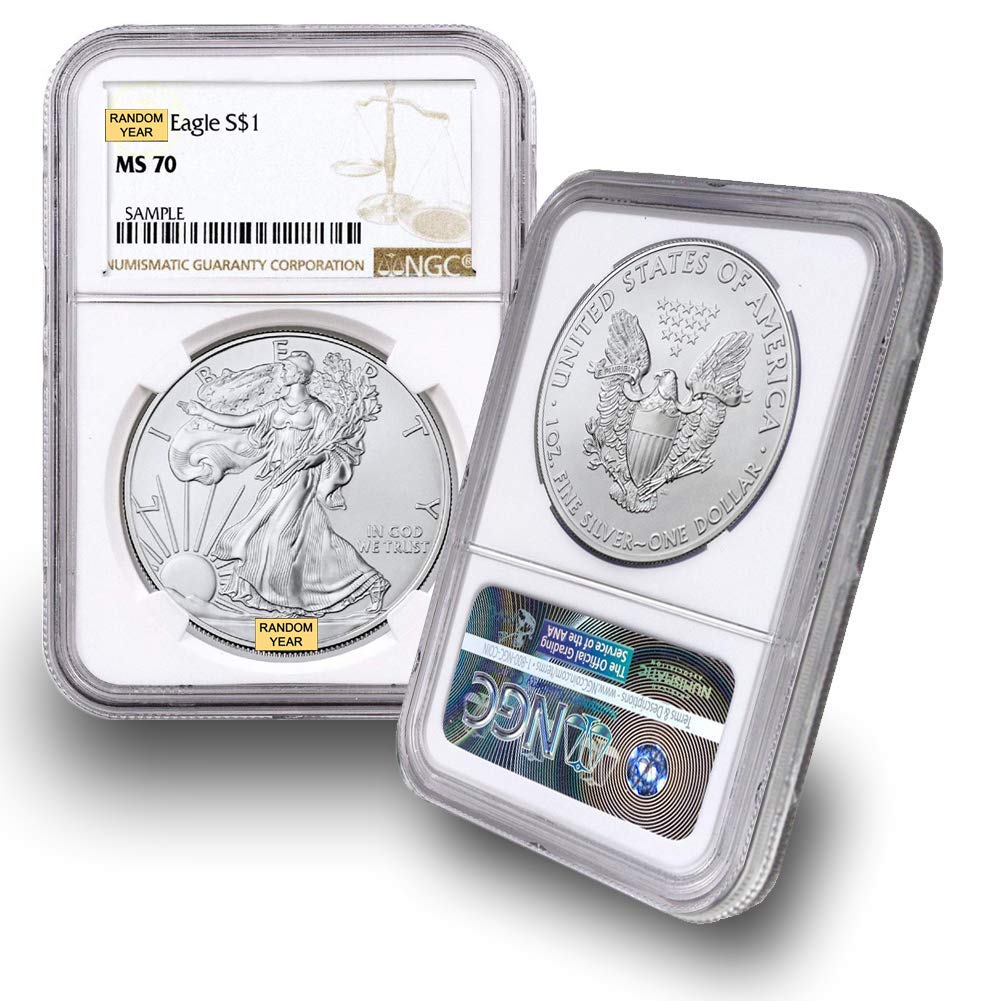 1986 - Present (Random Year) 1 oz Silver American Eagle Coin MS-70 (MS70 - Type 1 or 2) $1 Mint State NGC