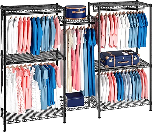Raybee Clothes Rack, Heavy Duty Clothing Racks for Hanging Clothes 830 LBS Metal Clothes Racks for Hanging Clothes Wire Garment Rack Free Standing Closet Portable & Sturdy 74.8”Wx17.7”Dx76.8”H Black