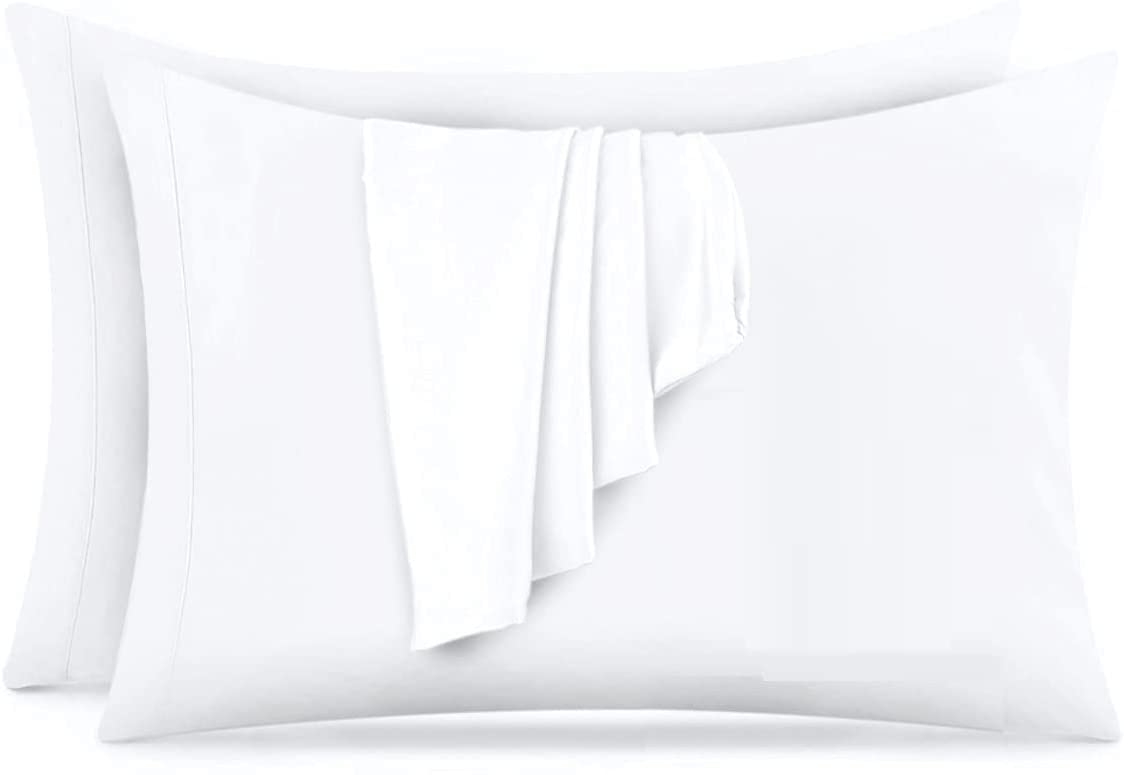 Lasimonne White Pillow Cases, 2-Pack Standard/Queen Size, Egyptian Quality Cotton Blend Luxury Percale 200TC-20x30,White