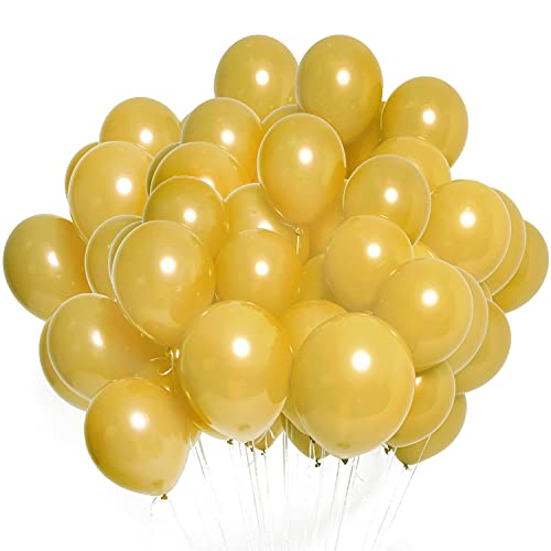 Amerimall Party Balloon, 12 Inches Solid Metallic Color, 100% Biodegradable Latex Balloons, 50-Pack, Gold