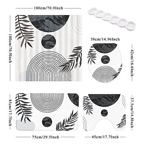ZYLLGLOW Mid Century Modern Shower Curtain Brown Mid Boho Shower Curtain Set with Rugs, Abstract Black Bathroom Decor Accessories Bathroom Set with Shower Curtain and Rugs Curtain Set