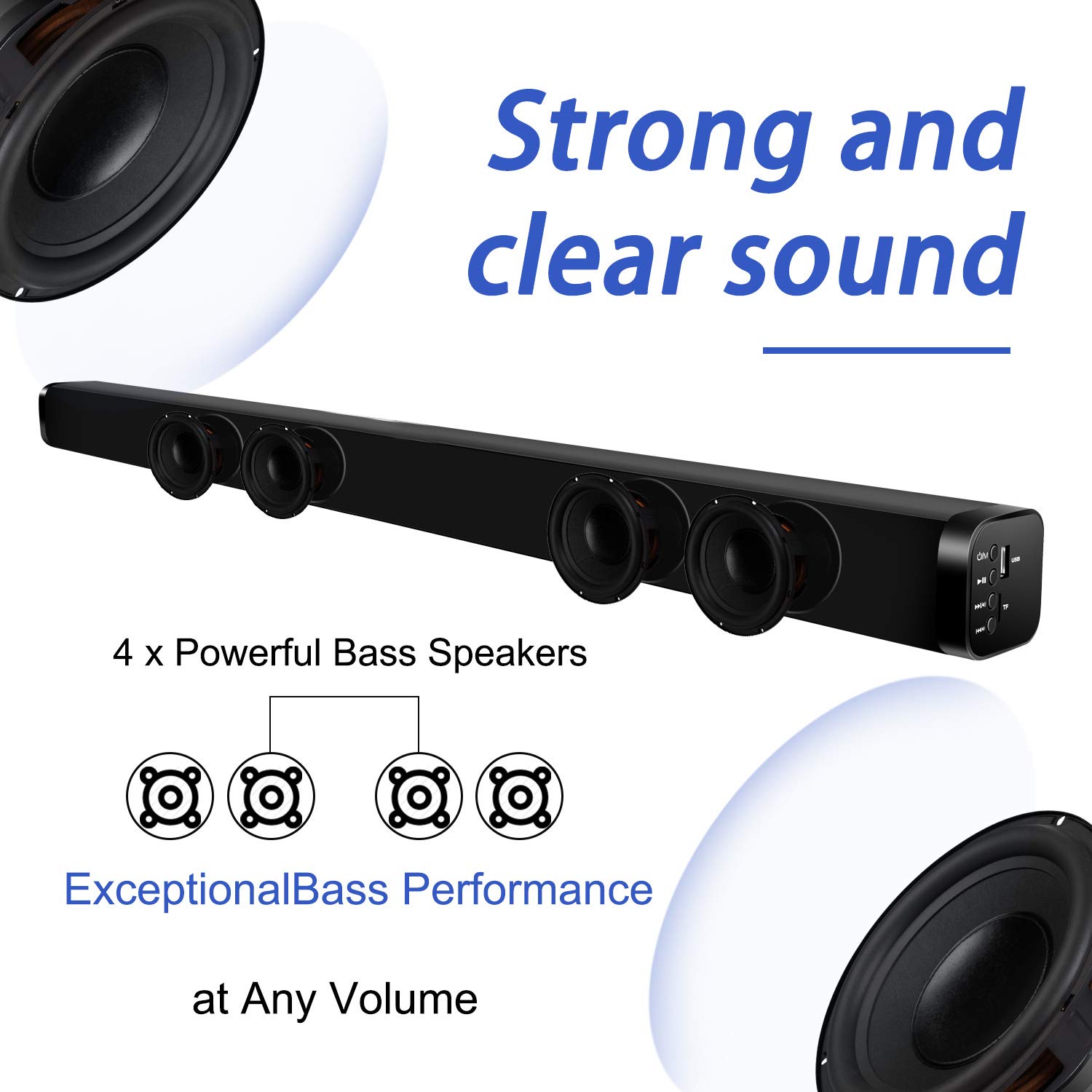 NA TV Sound bar, Bluetooth soundbar Speaker for tv with Surround Sound Home Theater System combinable Desgin, 4 Driver Speakers,tv/pc/Phone/Tablet Connection Remote Control,Wall Mountable