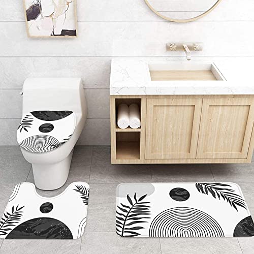 ZYLLGLOW Mid Century Modern Shower Curtain Brown Mid Boho Shower Curtain Set with Rugs, Abstract Black Bathroom Decor Accessories Bathroom Set with Shower Curtain and Rugs Curtain Set