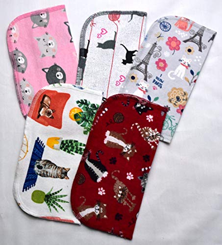 1 Ply Printed Flannel Little Wipes 8x8 Inches Set of 5 The Cats Meow