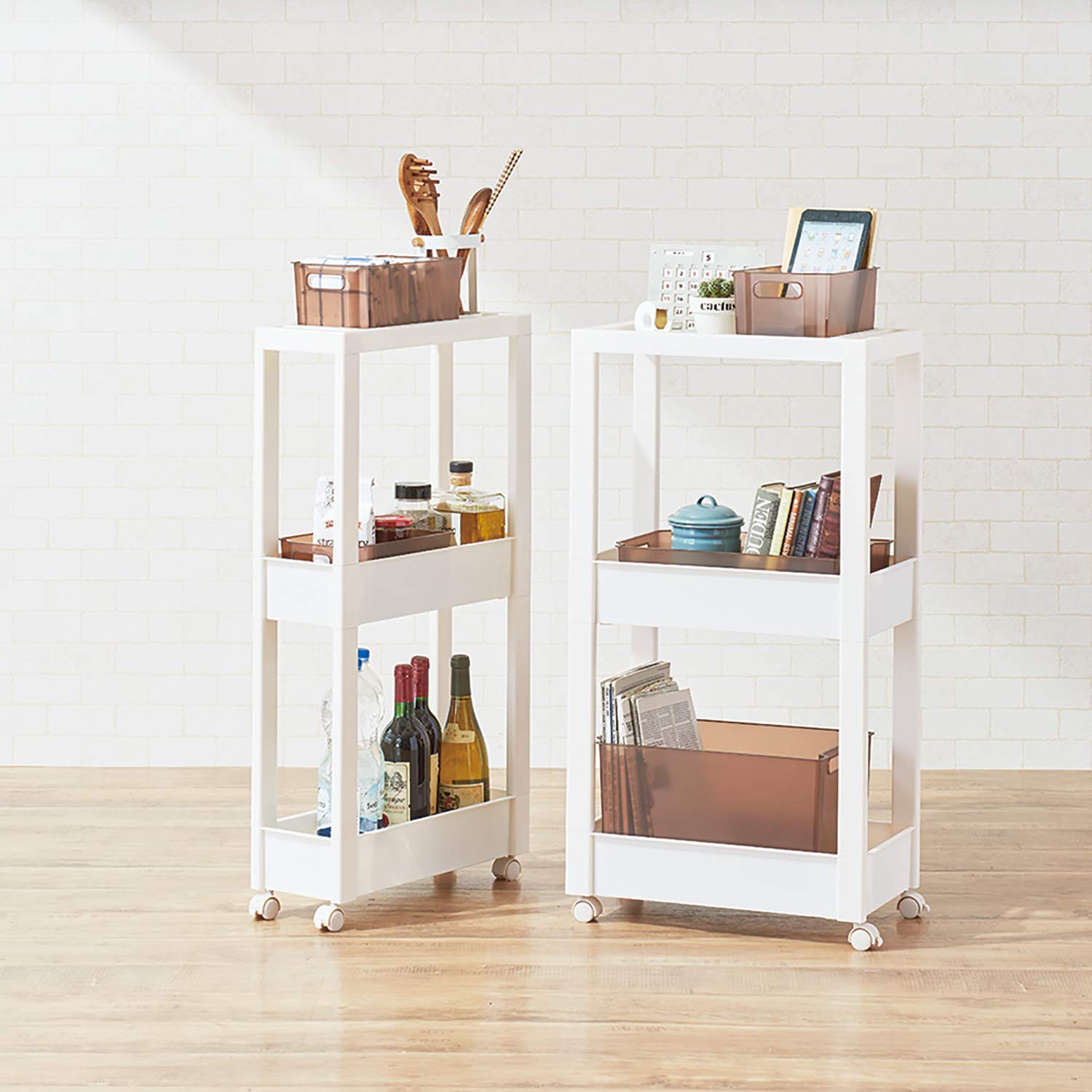 Tenma Fabier W-002W Skipita Wagon, 3 Tiers, Wide, White, Width 10.6 x Depth 17.7 x Height 33.5 inches (27 x 45 x 85 cm)