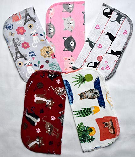 1 Ply Printed Flannel Little Wipes 8x8 Inches Set of 5 The Cats Meow