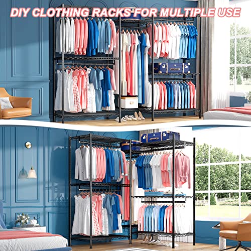 Raybee Clothes Rack, Heavy Duty Clothing Racks for Hanging Clothes 830 LBS Metal Clothes Racks for Hanging Clothes Wire Garment Rack Free Standing Closet Portable & Sturdy 74.8”Wx17.7”Dx76.8”H Black