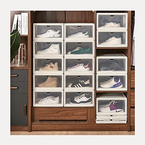 Shoe Organizer,Shoe Storage Boxes with Magnetic Door,Foldable Shoe Storage,Closet Organizers and Storage,Shoe Rack for Closet,Containers Bins Holders for Display Sneaker (White-3 Pack)