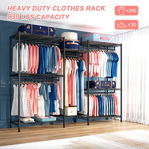 Raybee Clothes Rack, Heavy Duty Clothing Racks for Hanging Clothes 830 LBS Metal Clothes Racks for Hanging Clothes Wire Garment Rack Free Standing Closet Portable & Sturdy 74.8”Wx17.7”Dx76.8”H Black