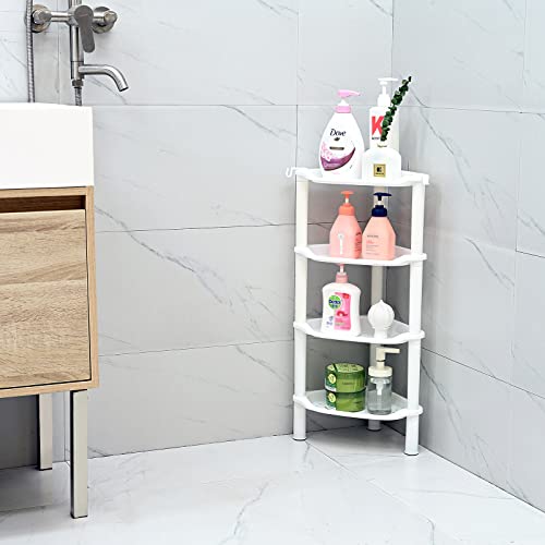 4 Tier Corner Shower Caddy, Rustproof, Plastic Shower Organizer for Bathroom, Bathtub, Shower pan, Bath Accessories Shower Caddies, 13.5 x 10 x 33.5 Inches, White (Round Slot White 4 Tier)