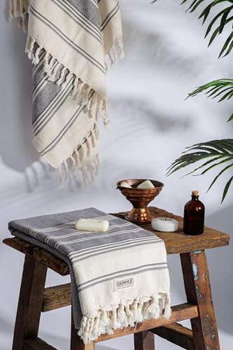 DEMMEX Ultra Soft Turkish Bath and Beach Towel - 100% Organic Cotton, Lightweight Quick-Dry Peshtemal, Prewashed, Diamond Weave, Oeko-TEX Certified, 71x36 - Luxury Beach, Spa, Bathroom Use, Dark Gray