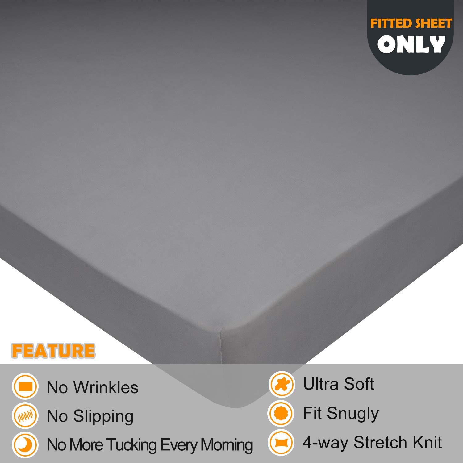 Full Size Fitted Sheet Only - 4-Way Stretch Knit, Snug Fit, Wrinkle Free & Stay in Place, No More Slipping Off for Mattress, Soft & Comfortable - Light Gray, Full