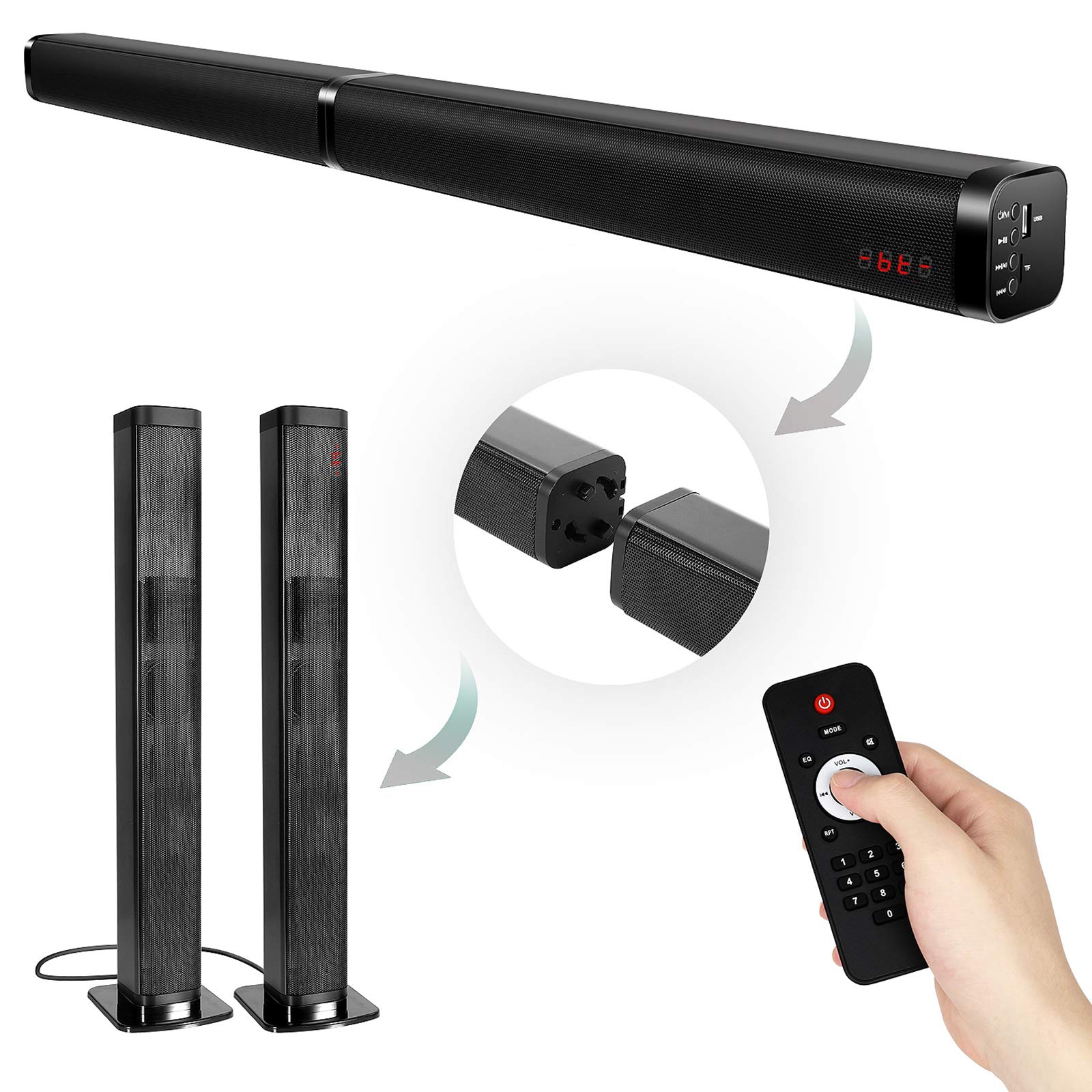NA TV Sound bar, Bluetooth soundbar Speaker for tv with Surround Sound Home Theater System combinable Desgin, 4 Driver Speakers,tv/pc/Phone/Tablet Connection Remote Control,Wall Mountable