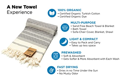 DEMMEX Ultra Soft Turkish Bath and Beach Towel - 100% Organic Cotton, Lightweight Quick-Dry Peshtemal, Prewashed, Diamond Weave, Oeko-TEX Certified, 71x36 - Luxury Beach, Spa, Bathroom Use, Dark Gray