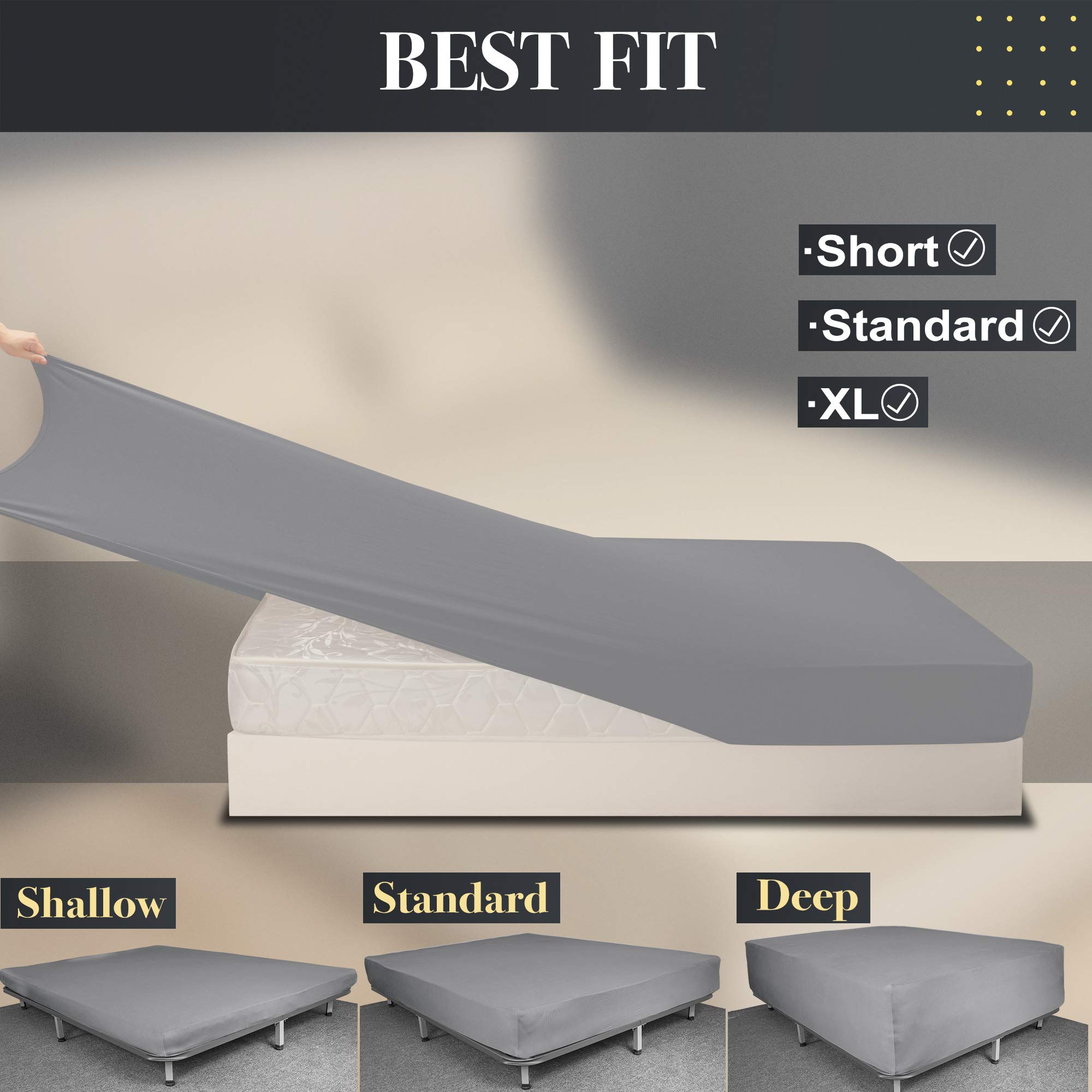 Full Size Fitted Sheet Only - 4-Way Stretch Knit, Snug Fit, Wrinkle Free & Stay in Place, No More Slipping Off for Mattress, Soft & Comfortable - Light Gray, Full