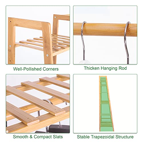 Jotsport Bamboo Clothes Rack with 7 Tier Storage Shelves Clothing Hanging Stand for Small Spaces Children's Wardrobe Closet, Multifunctional Plant Stand