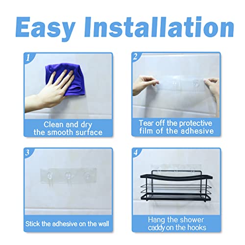 Couguarack Adhesive Shower Caddy Basket Shelf , Stainless Steel Organizer Storage Bathroom Shower Rack , Wall Mounted and No Drilling (4-pack Black)