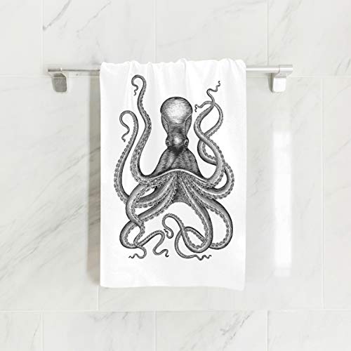 VIKKO Towels Hand Washcloths Polyester Fingertip Towel with Single-Sided Printing for Home Hotel Bathroom Decoration - 30x15 Inch (Octopus)