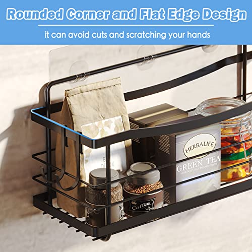 Couguarack Adhesive Shower Caddy Basket Shelf , Stainless Steel Organizer Storage Bathroom Shower Rack , Wall Mounted and No Drilling (4-pack Black)