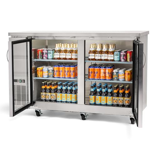 PEAKCOLD 2 Glass Door Commercial Back Bar Cooler; Stainless Steel Under Counter Refrigerator; 60" W