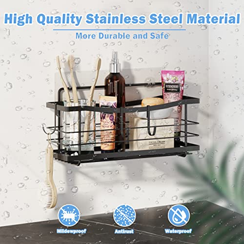 Couguarack Adhesive Shower Caddy Basket Shelf , Stainless Steel Organizer Storage Bathroom Shower Rack , Wall Mounted and No Drilling (4-pack Black)