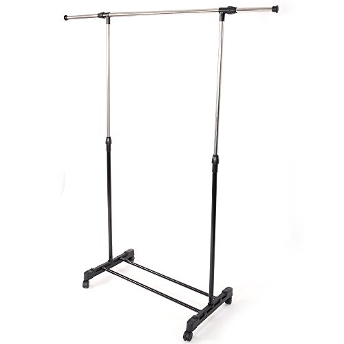 Guangshuohui Clothes Garment Rack, Clothing Rolling Rack on Wheels and Bottom Shelves, Black & Silver (A)