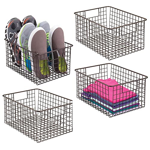 mDesign Metal Wire Closet Storage Basket Organizer with Handles for Organizing Bedroom, Bathroom, Mudroom, Entryway, Hallway, or Linen Closets - Concerto Collection - 4 Pack - Bronze