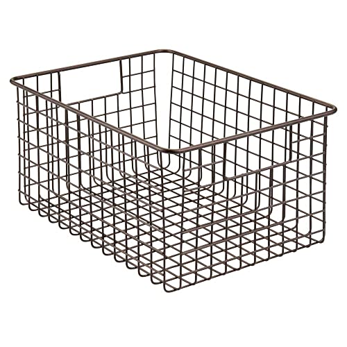 mDesign Metal Wire Closet Storage Basket Organizer with Handles for Organizing Bedroom, Bathroom, Mudroom, Entryway, Hallway, or Linen Closets - Concerto Collection - 4 Pack - Bronze