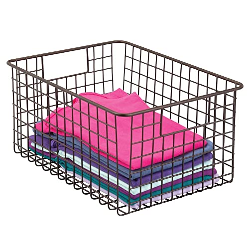 mDesign Metal Wire Closet Storage Basket Organizer with Handles for Organizing Bedroom, Bathroom, Mudroom, Entryway, Hallway, or Linen Closets - Concerto Collection - 4 Pack - Bronze