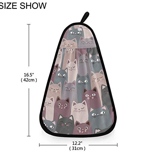 visesunny Funny Grey Cat Hand Towel for Kitchen Bathroom Decor Soft Absorbent Cotton Dish Towel with Hanging Loop Botton Cleaning and Drying Washcloth