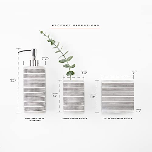 BINO Bathroom Accessories Set - Grey | Soap Dispenser | Toothbrush Holder | Tumbler | 3-Piece Bathroom Organizer Countertop Set | Bathroom Decor | Home Decor | Bathroom Set